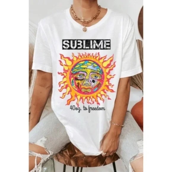 Tops | Sublime 4oz To Freedom Band Music White Short Sleeve Relaxed Fit ...